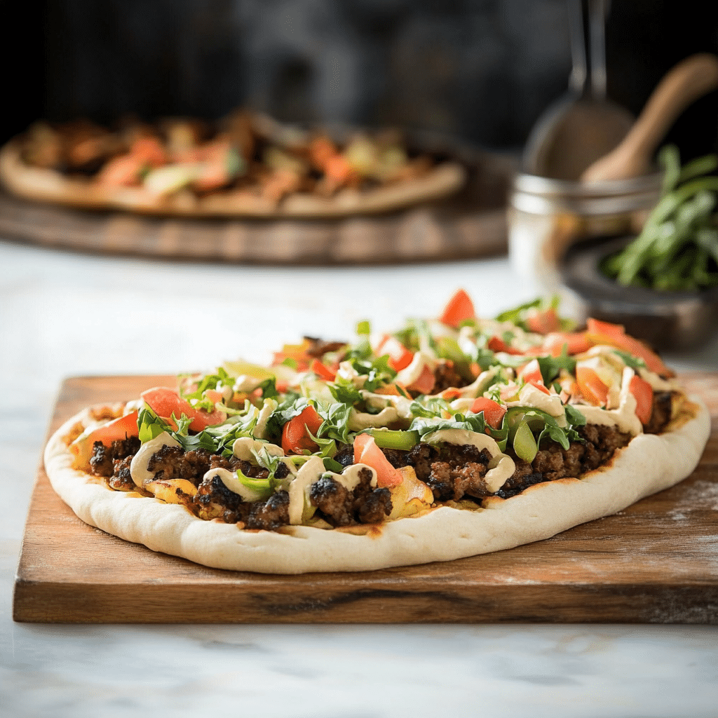 Irresistible Cheeseburger Flatbread Pizza - bellieskitchen