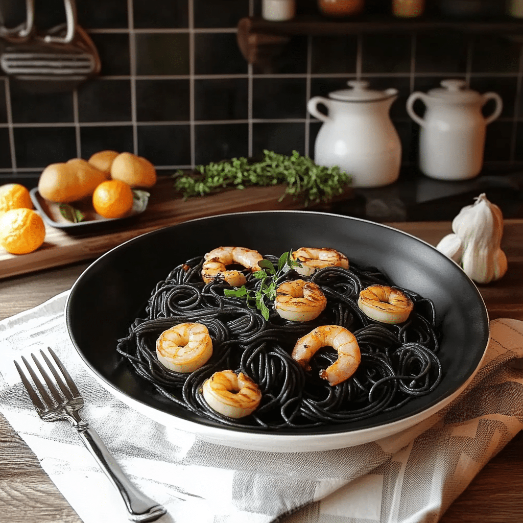 Elegant and Striking Squid Ink Pasta With Shrimp and Scallops ...