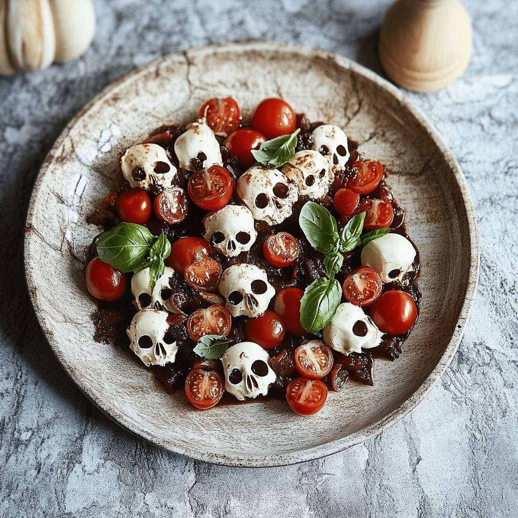 Spooky Halloween Skull Caprese Skewers - bellieskitchen