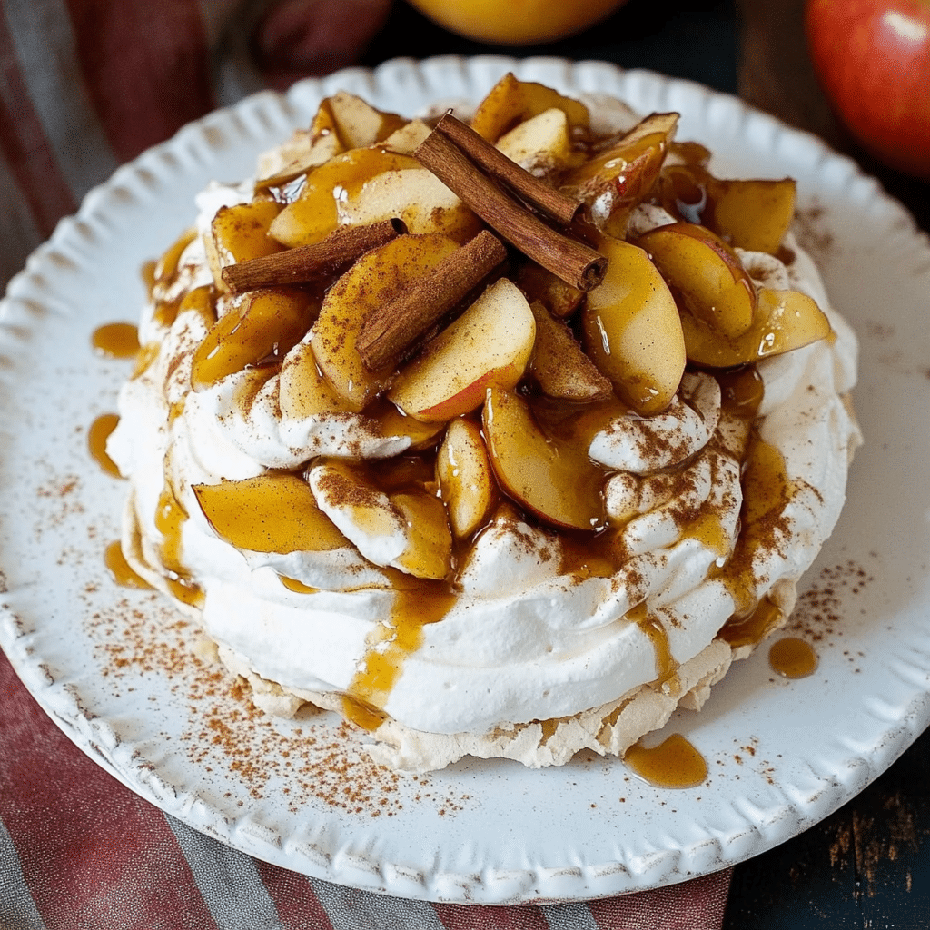 Elegant Autumn Pavlova Dessert with Caramelized Apples - bellieskitchen