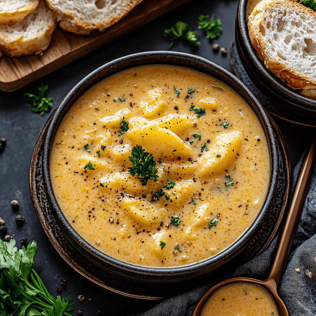 Hearty Cheddar Garlic Herb Potato Soup Recipe