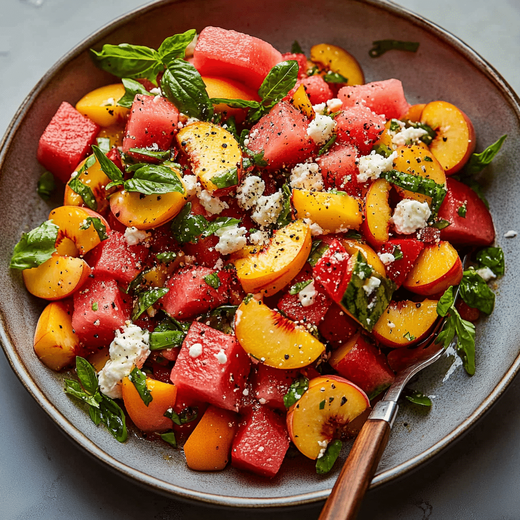 Refreshing and Easy Summer Peach Watermelon Salad Recipe