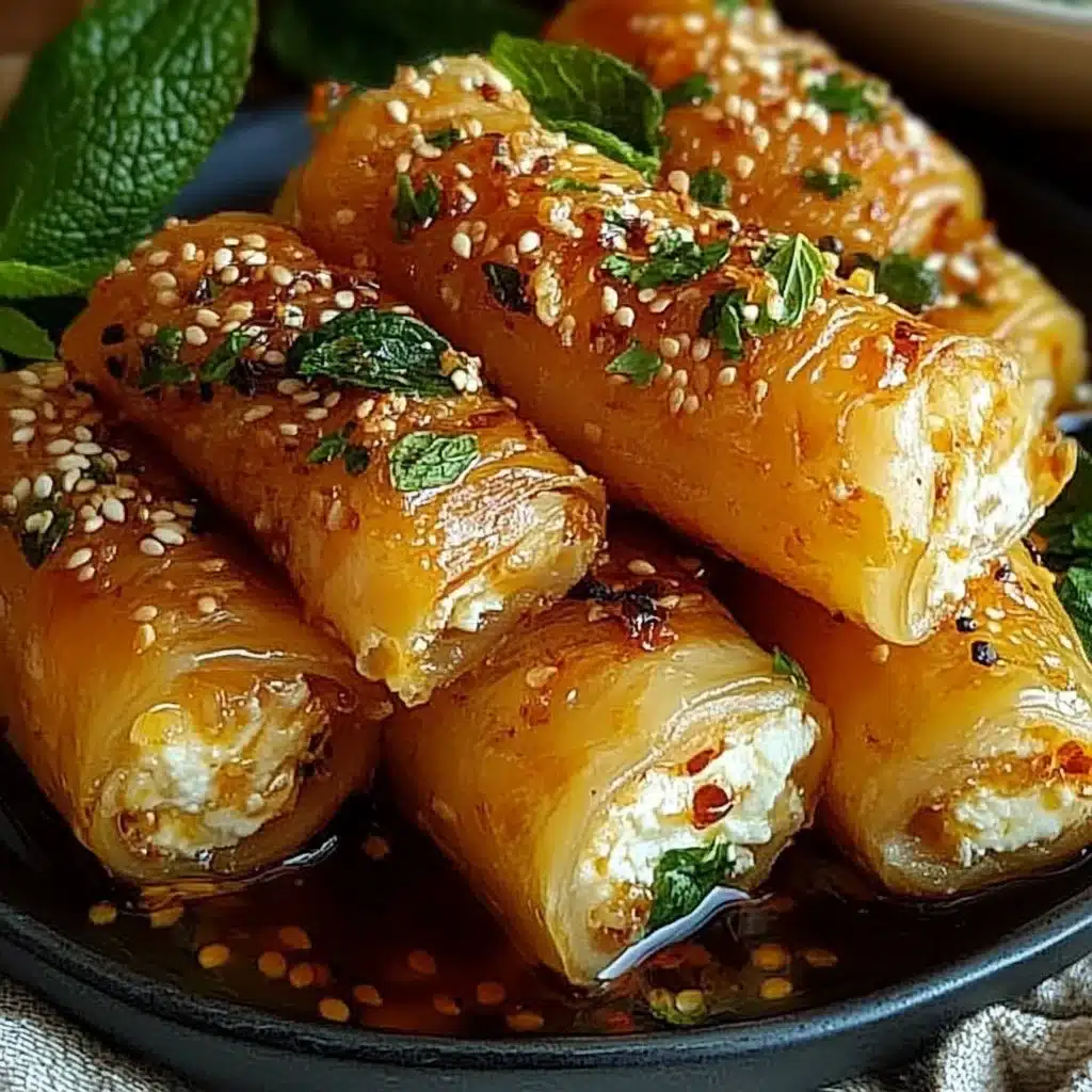 Oven Fried Feta Rolls with Chili Honey
